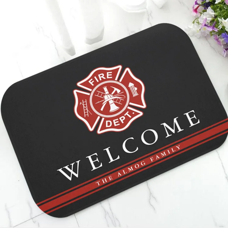 Black-Firefighter-Maltese-Cross-Family-Name-Personalised-Doormat-Cool ...
