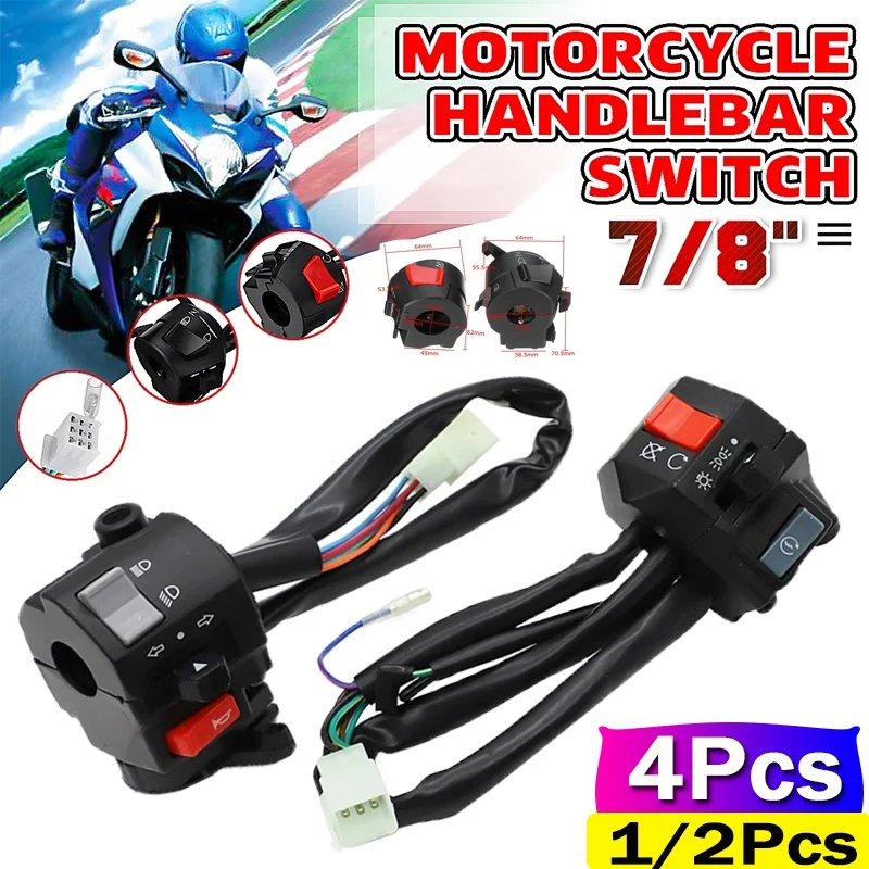 4/2Pcs Motorcycle Switches 7/8inch Handlebar Horn Button Turn Signal ...