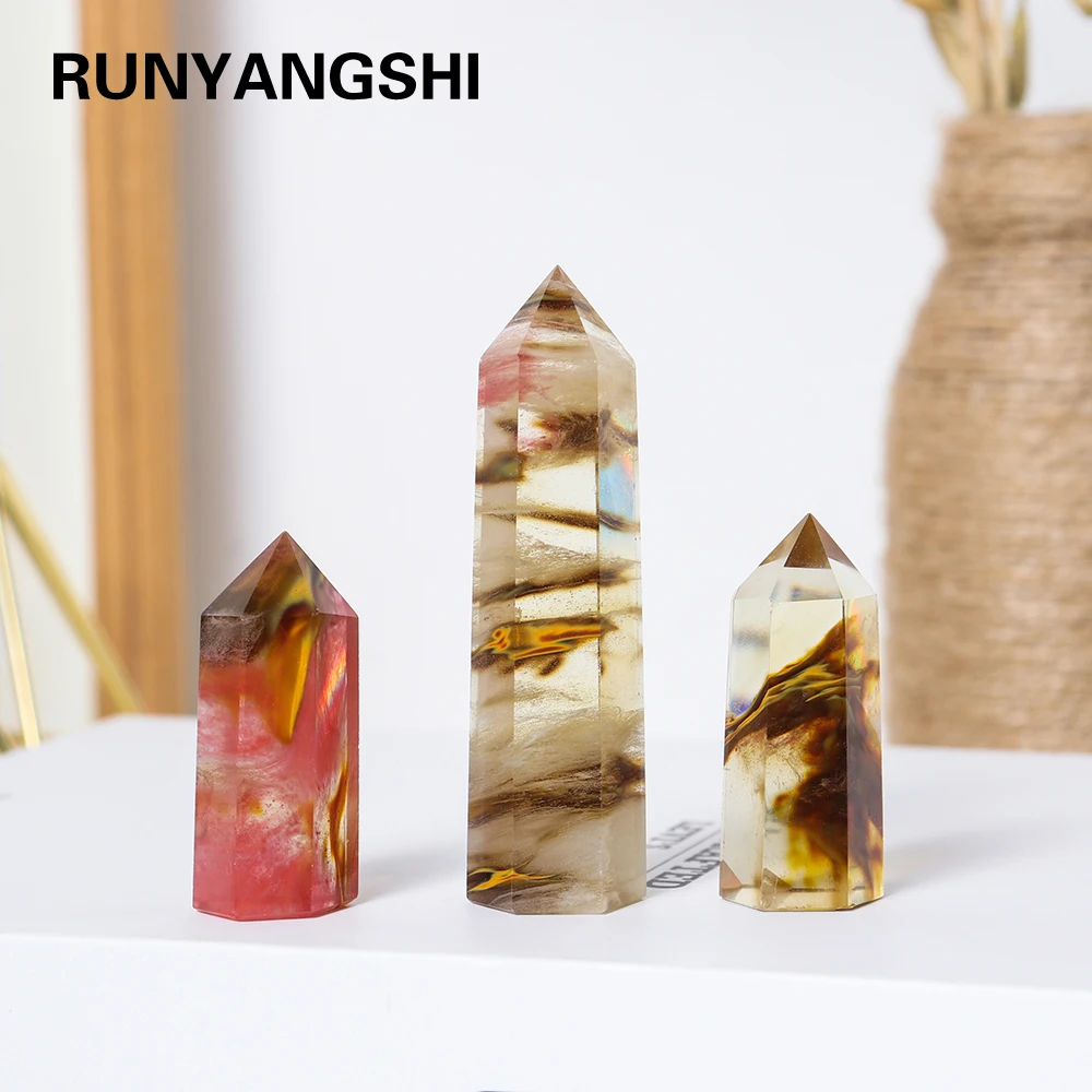 Synthetic-quartz-Tiger-skin-fused-stone-crystal-column-Hexagonal-point ...