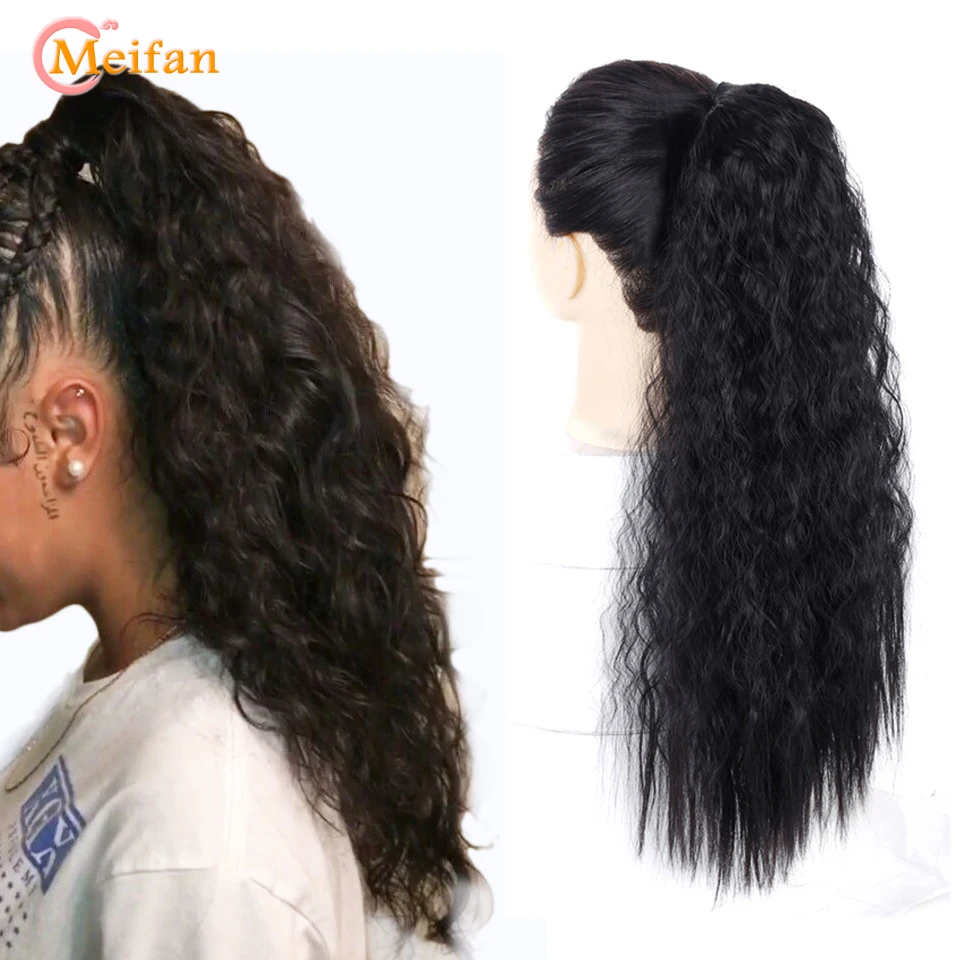 MEIFAN coleta larga Afro rizada, envoltura de Velcro alrededor de cola ...