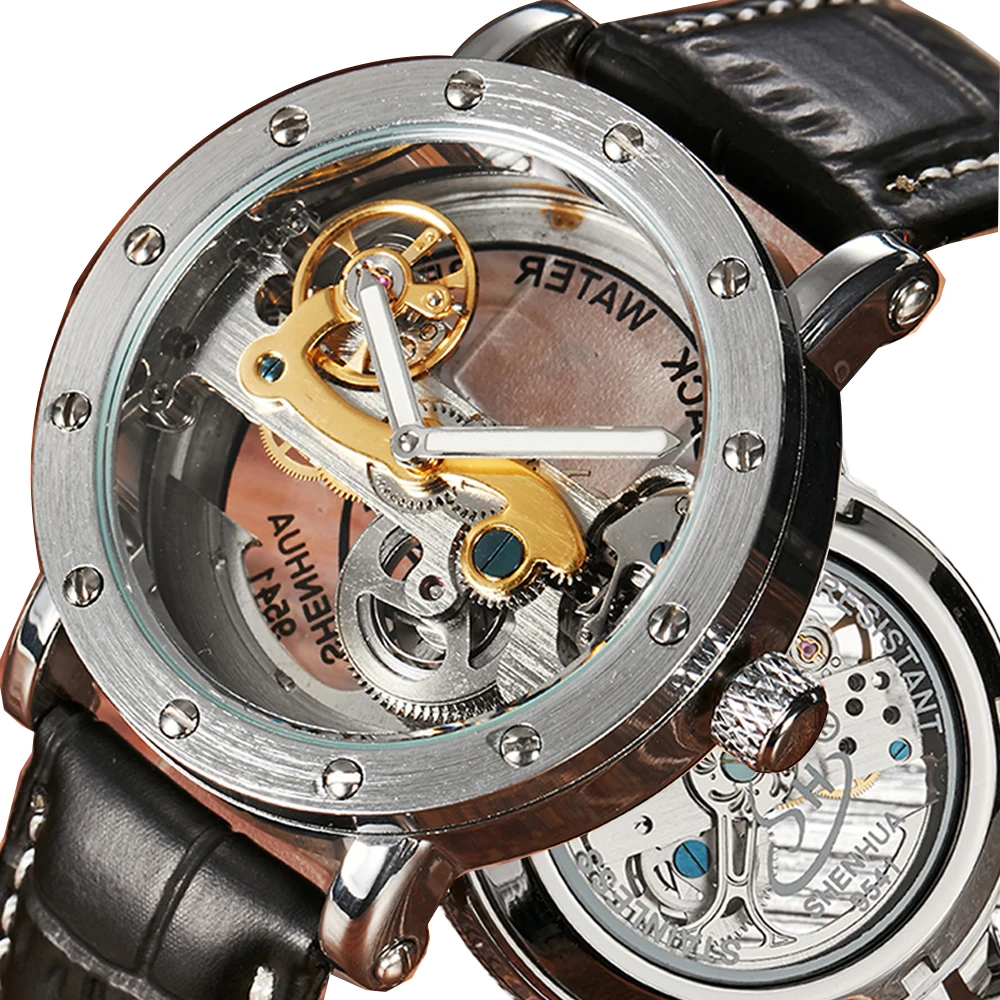 Transparent Automatic Mechanical Watch Men Steampunk Skeleton Bridge ...
