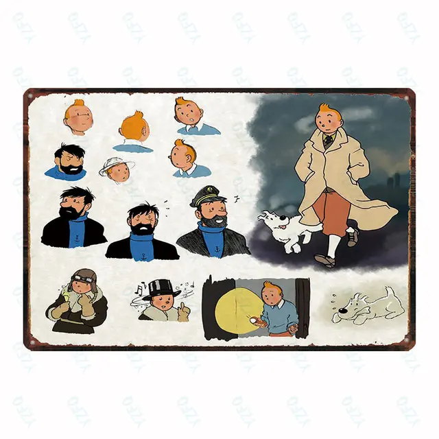 TinTin and Friends Printed on Metal Plates 30x20cm • CanvasPaintArt