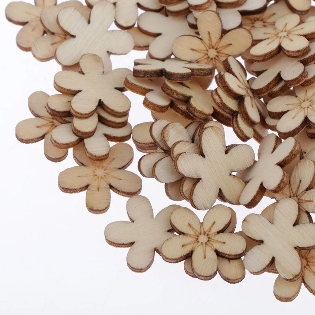 Holz-Verzierungen-Cut-Rohlinge-Scheiben-100-st-cke-Blume-Formen-Natur ...