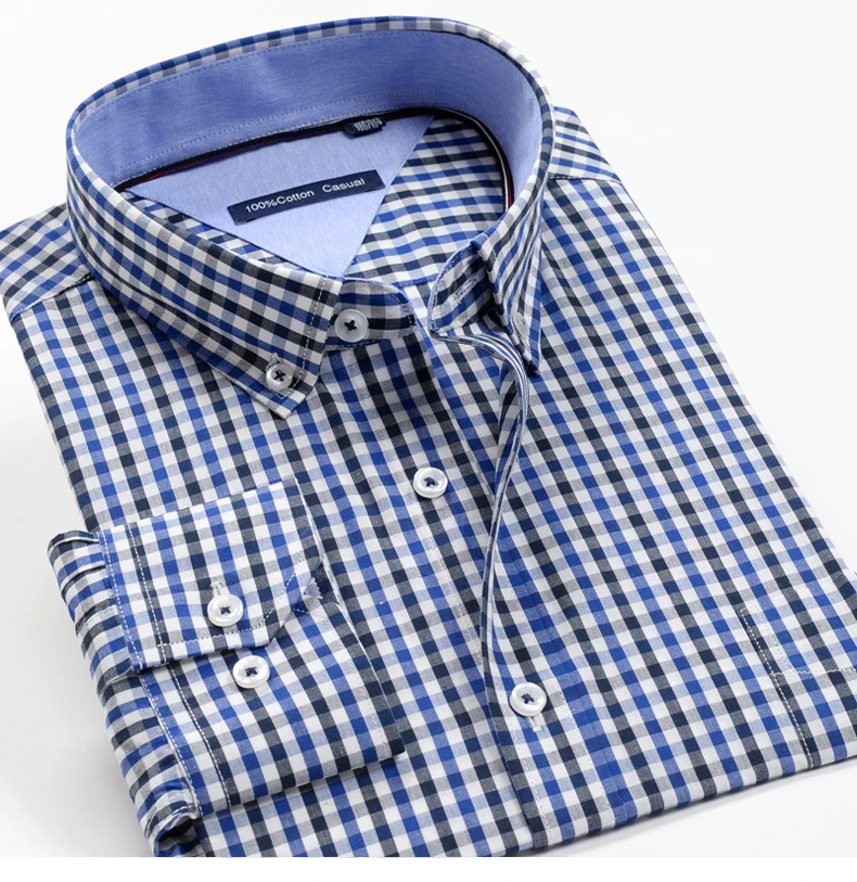 Chemise,Chemise à carreaux 100% coton à manches longues pour homme ...