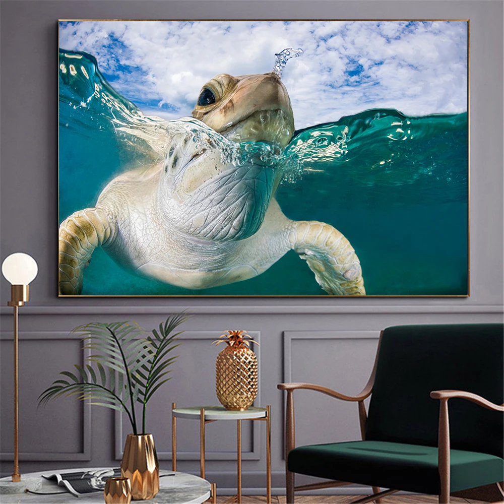 Sea Turtle Poster Underwater Tutrle Wall Art Canvas Print Wall Pictures ...