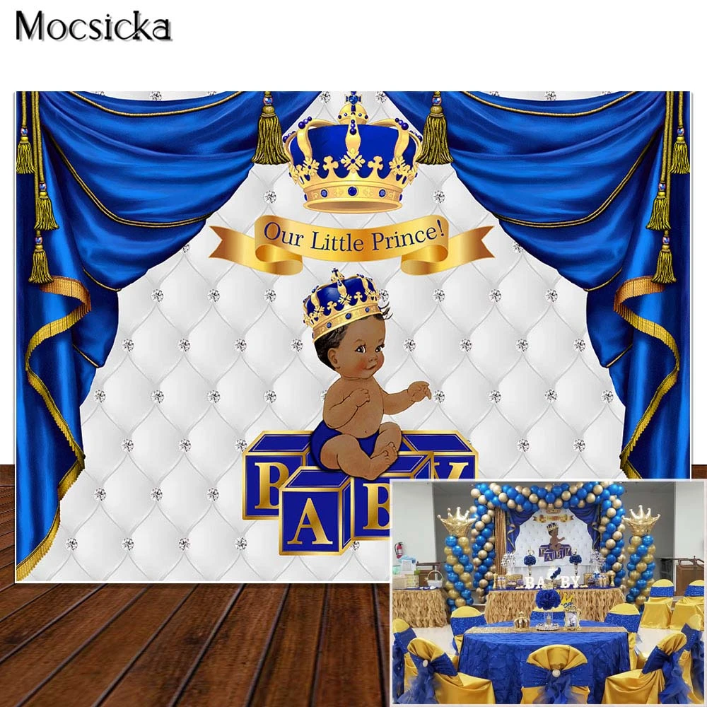 Royal Baby Shower Backdrop Ethnic Little Prince Gold Grown Photo ...