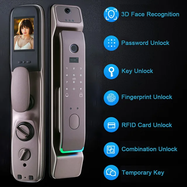 Tuya Smart 3D Face Door Lock Security Face & Camera Monitor Intelligent Fingerprint Password ...
