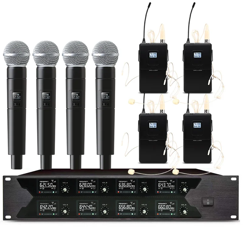 Professional 8-channel Wireless Headset Microphone Handheld Microphone ...
