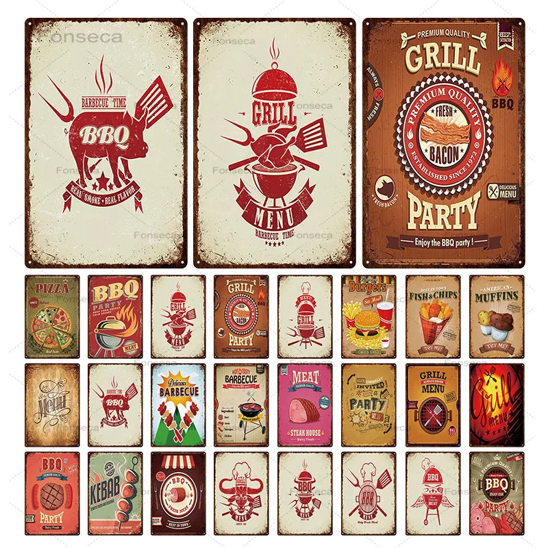 Bbq Signs Vintage Barbecue Metal Plaque Tin Sign Dad's Bbq Poster ...