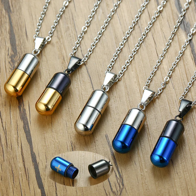 Open Pills Capsule Necklace Pendant for Women Men Stainless Steel ...