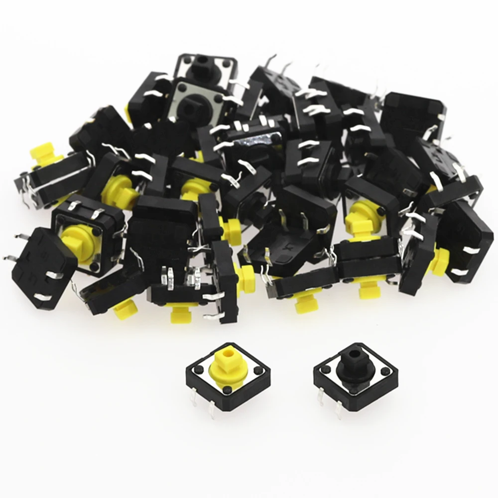 100pcs 12x12x7.3 Mm Tactile Switches Yellow Square Push Button Tact Switch 12*12*7.3 Mm Micro ...