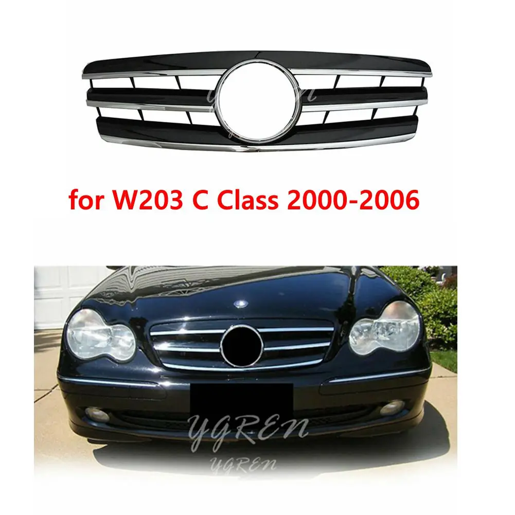 Front Grille Grill Black With Chrome Abs Fit For Mercedes Benz W203 ...