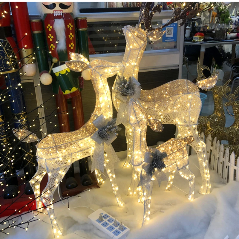 Large Christmas Elk Family Three Warm White Luminous Deer Tree ...