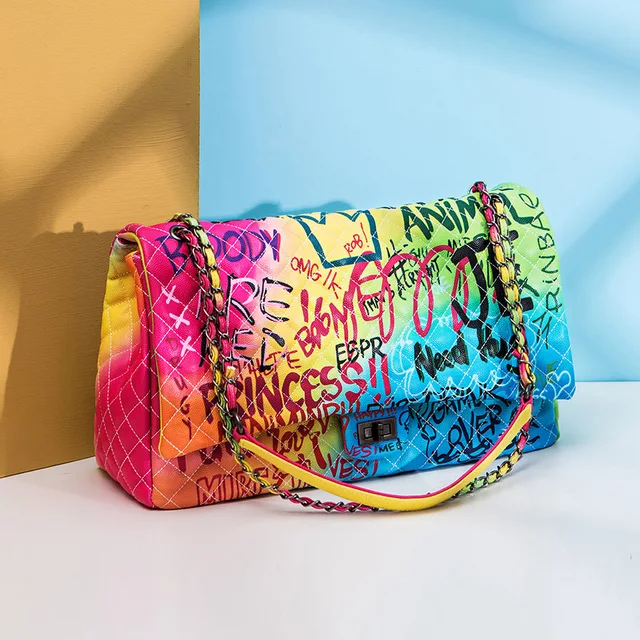 Leather Handbag Graffiti Shoulder Bags For Women 2020 Luxury Handbags ...