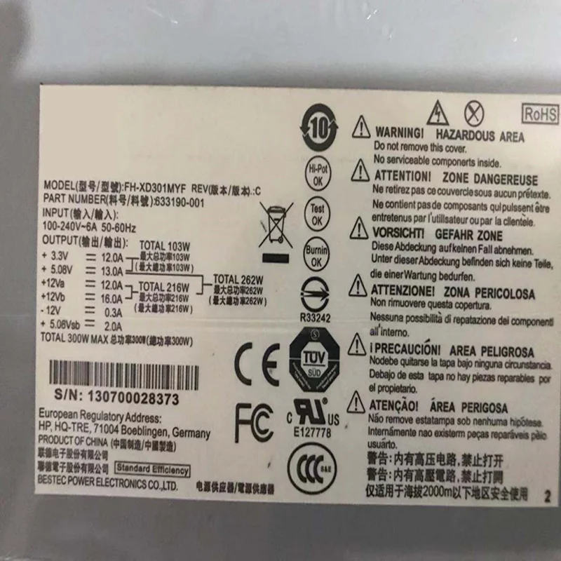 PSU For HP 285 570 480 400 498 600 800 G1G2 G3 G4 300W Power Supply DPS-300AB-72 B D11-300P1A FH ...