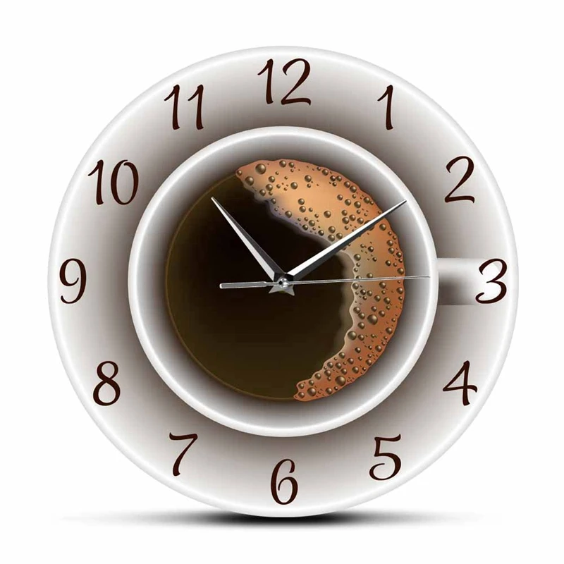 Cup of Coffee with Foam Decorative Silent Wall Clock Kitchen Decor ...