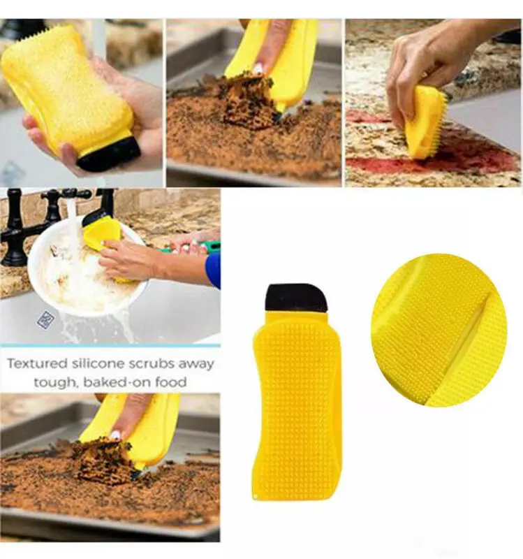 G H 3 in 1 Multi purpose Silicone Sponge Scraper Brush Kitchen ...