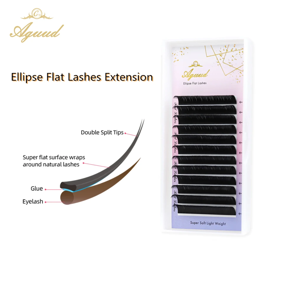 AGUUD Ellipse Flat Lashes Natural Soft Split tips Y shape False Flat ...