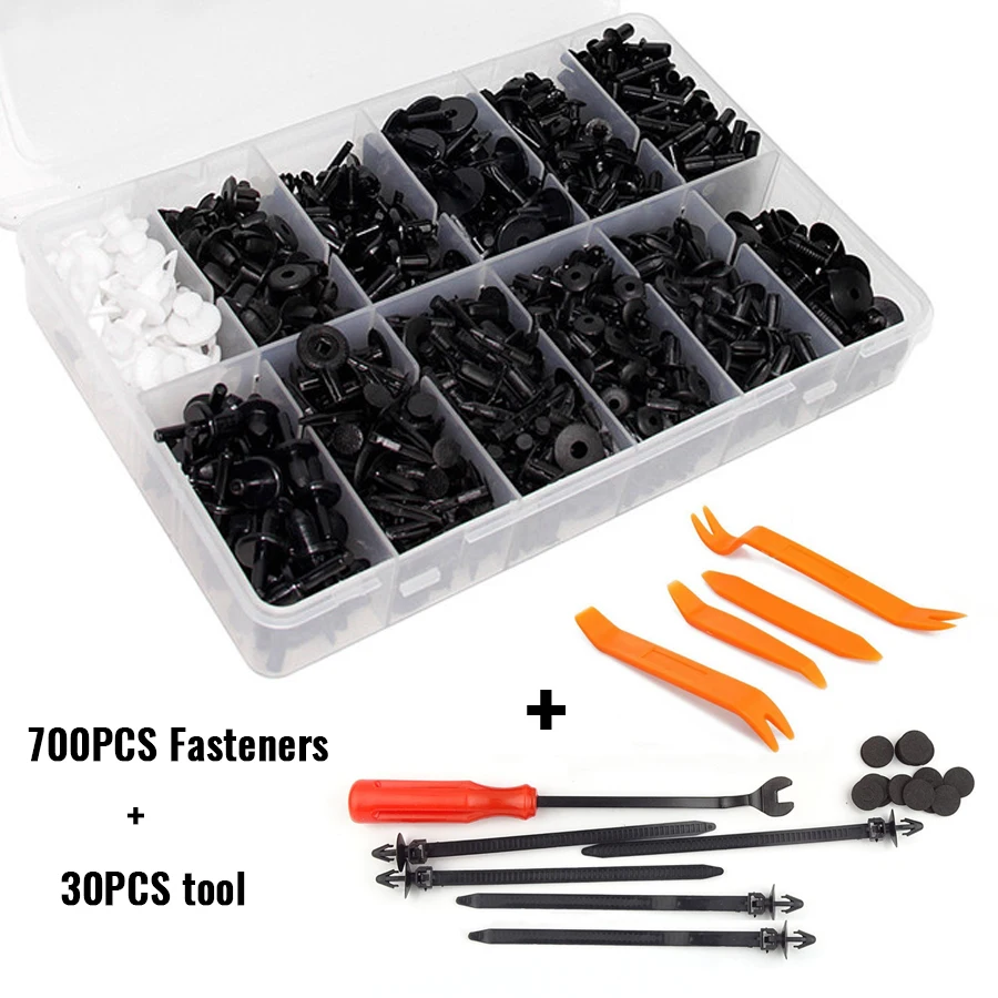 700 Pcs Mixed Car Fastener Clips With 30pcs Tool Boxed Car Door Bumper ...