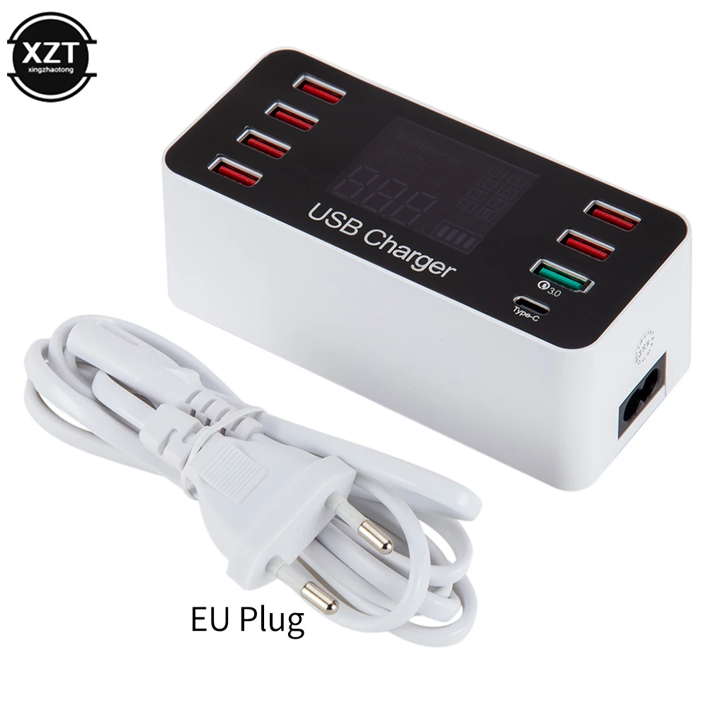 Cargador de teléfono USB QC3.0 de 40W, cargador rápido USB C tipo C, 8 puertos, 8A, pantalla ...