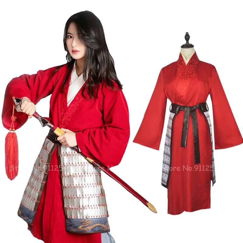 Women Chinese Hanfu Red Robes Hua Mulan Movie Cosplay Party Costume ...
