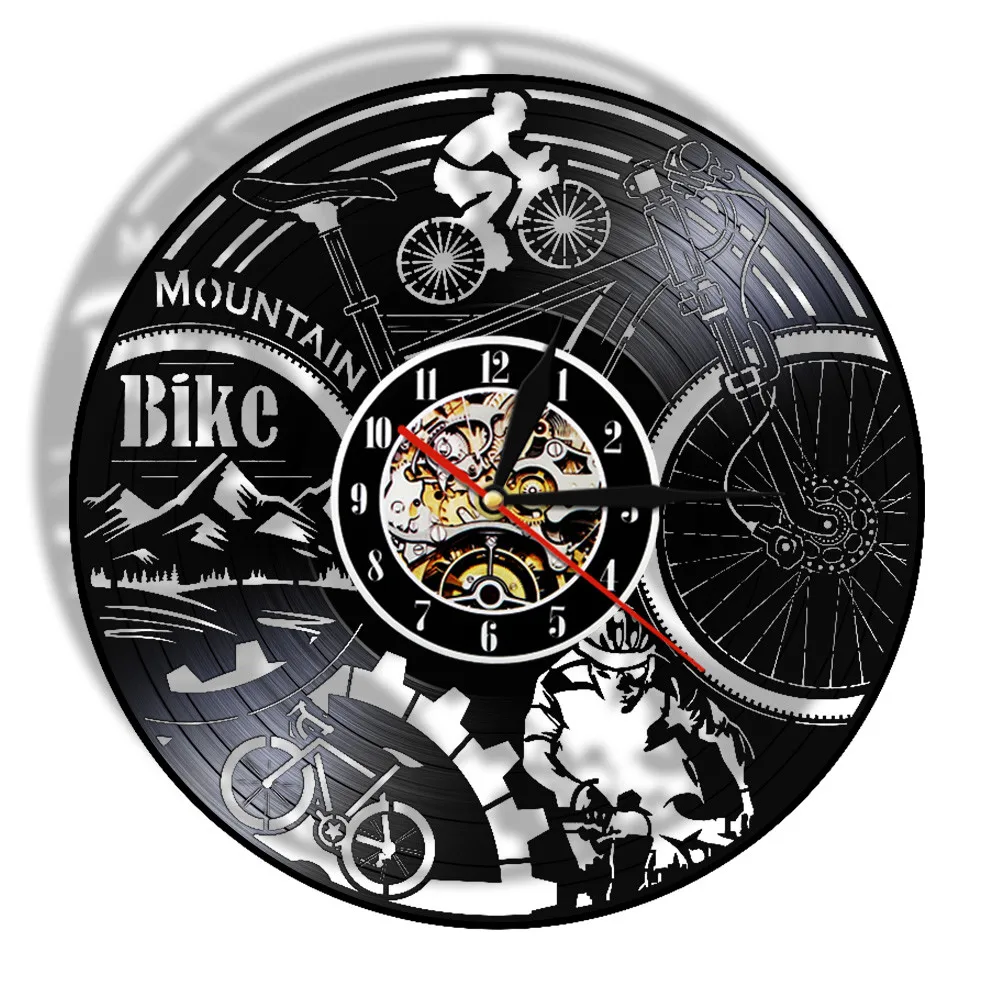 Mountain-Bike-Vinyl-Record-Wall-Clock-Cycling-Bikers-Decorative-Silent ...