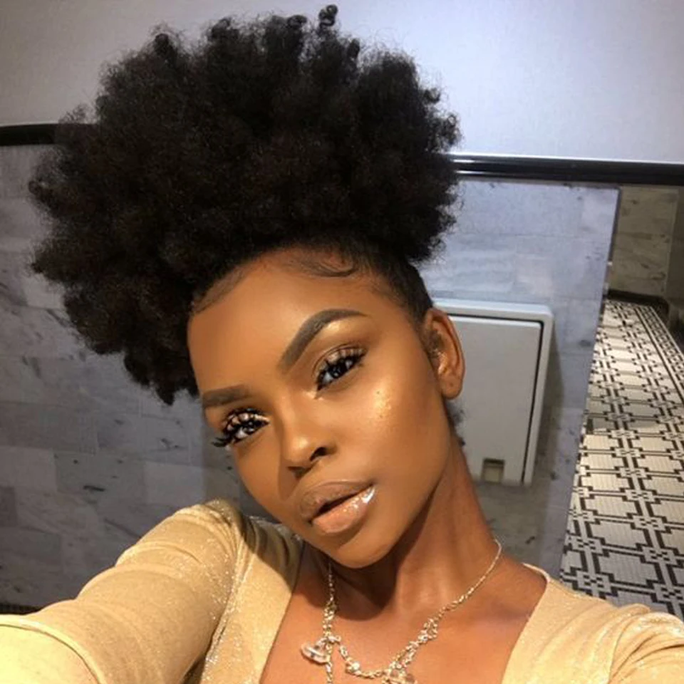 Tinashe Beauty Short Afro Puff Ponytail Human Hair Afro Explosion Kinky ...