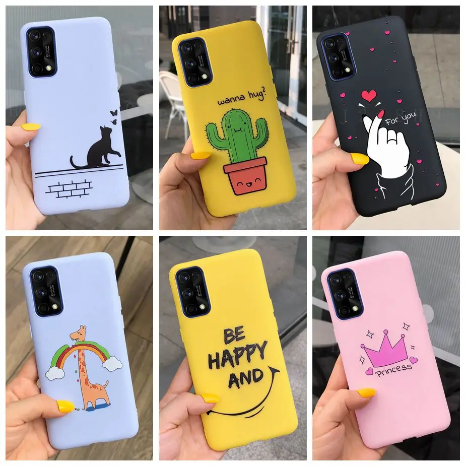 For Realme 7 Pro Case Cute Cat Couple Cartoon Cover For Oppo Realme7 ...