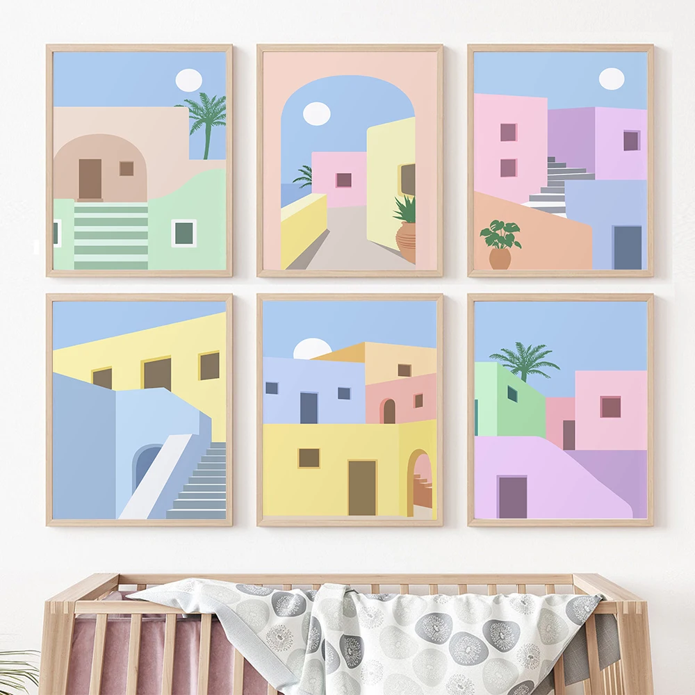 Póster con estampado de Pastel de Santorini, arte de pared de ...