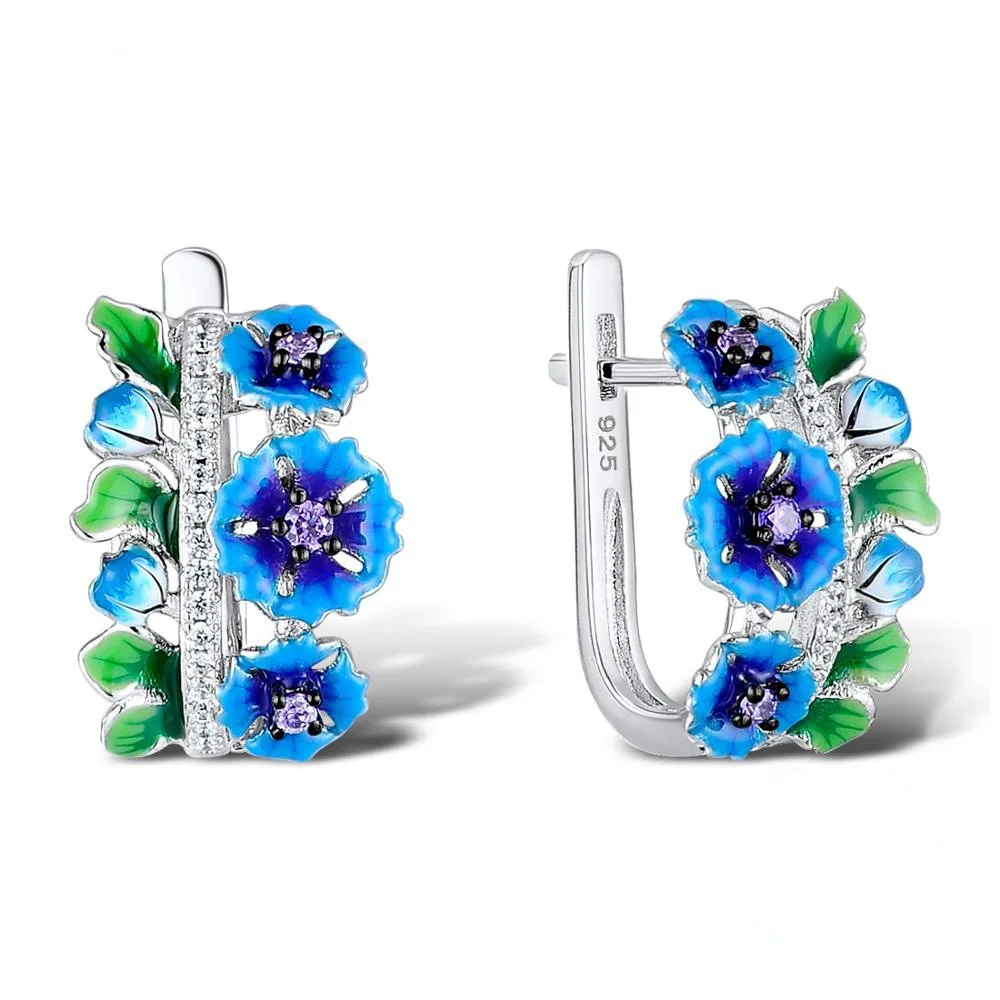 MOONROCY Silver Color Earrings Dangle Blue Green Flower For Women Girls moonrocy-silver-color-earrings-dangle-blue-green-flower-for-women-girls