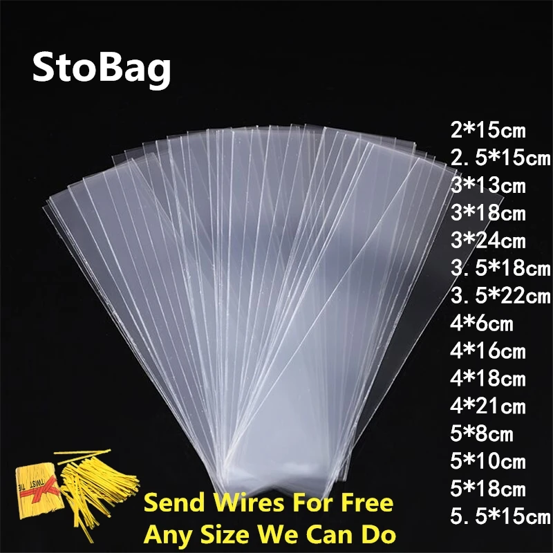 Stobag 200pcs Small Long Transparent Flat Open Top Plastic Bags Candy Cookie Bag Opp Food Gift ...
