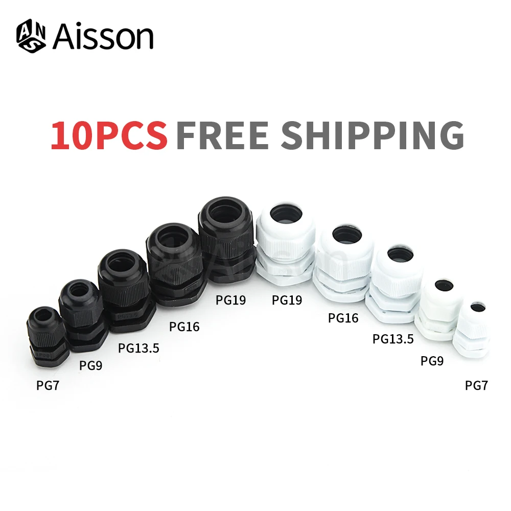 10pcs Waterproof Cable Gland PG7 PG9 PG11 PG13.5 PG16 PG19 IP68 For 3-6.5mm Cable Entry White ...