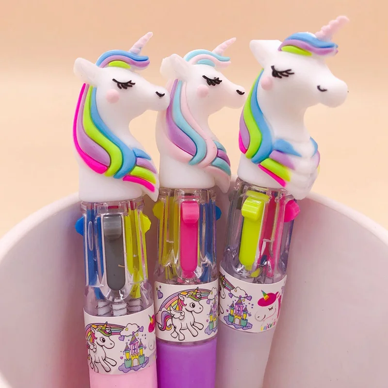 Novelty 4 Colors In 1 Unicorn Ballpoint Pen Silica Rainbow Lovely Ball ...