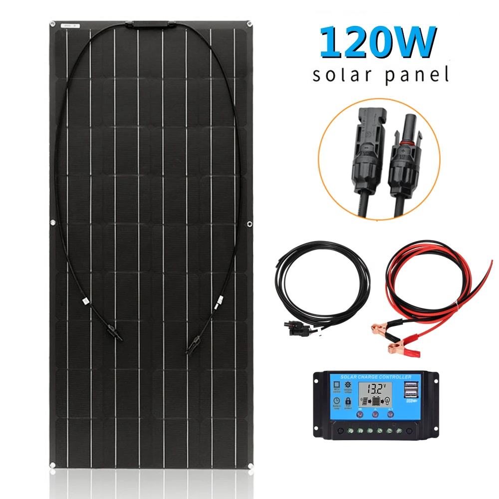120w Solar Panel Kit Flexible Monocrystalline Pv Module High Efficiency ...