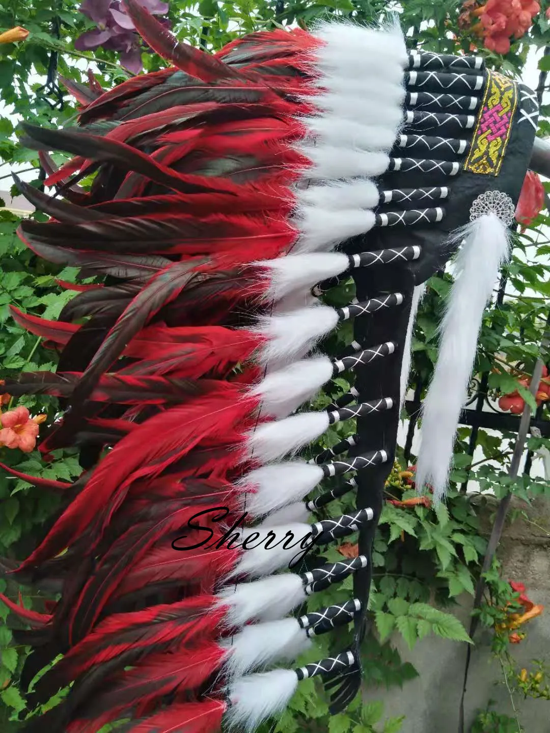 28" high red and black indian Feather headdress war bonnet replica made ...