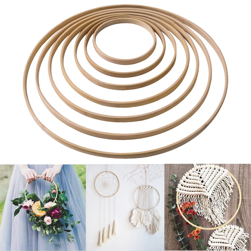 1/5pcs 8-33cm Home Decor Bamboo Ring Wooden Circle Round Catcher Diy ...