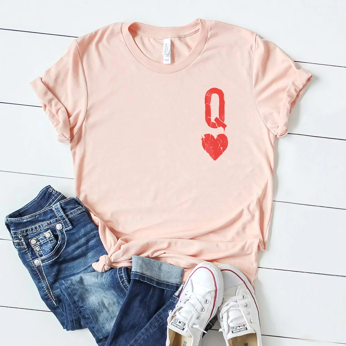 2020 Queen of Hearts T shirt Girls Cute Queen Tee Tumblr Poker Cards Q ...