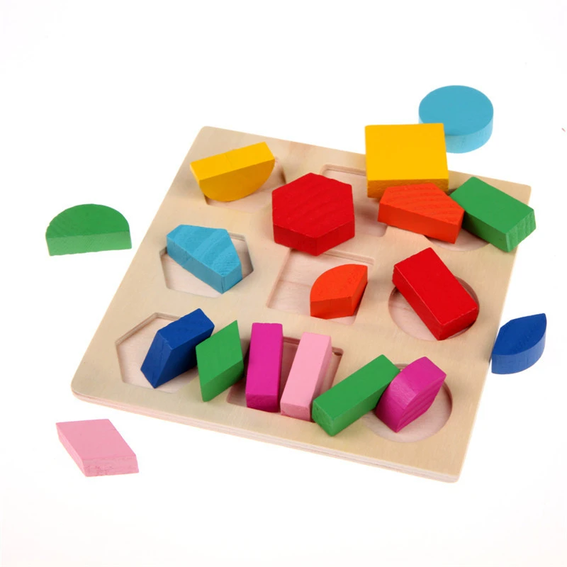 Baby Wooden Puzzle Kids Geometry Shape Jagsaw Puzzle Children ...