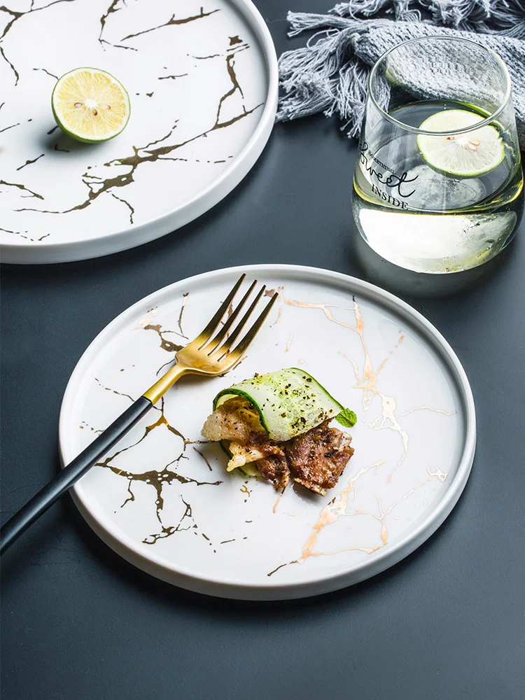 Nordic marble ceramic plate domestic plate dish Western dish steak ...