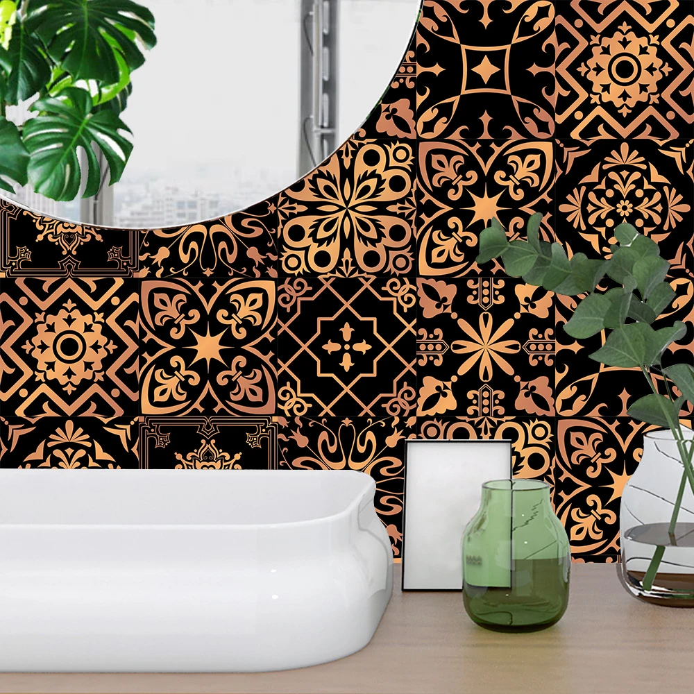 Morocco Style Floral Ornament Ceramic Tiles Wall Sticker Washbasin ...