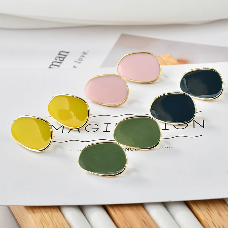 Alloy drip oil irregular elliptical ear needle DIY earrings ear needle ...