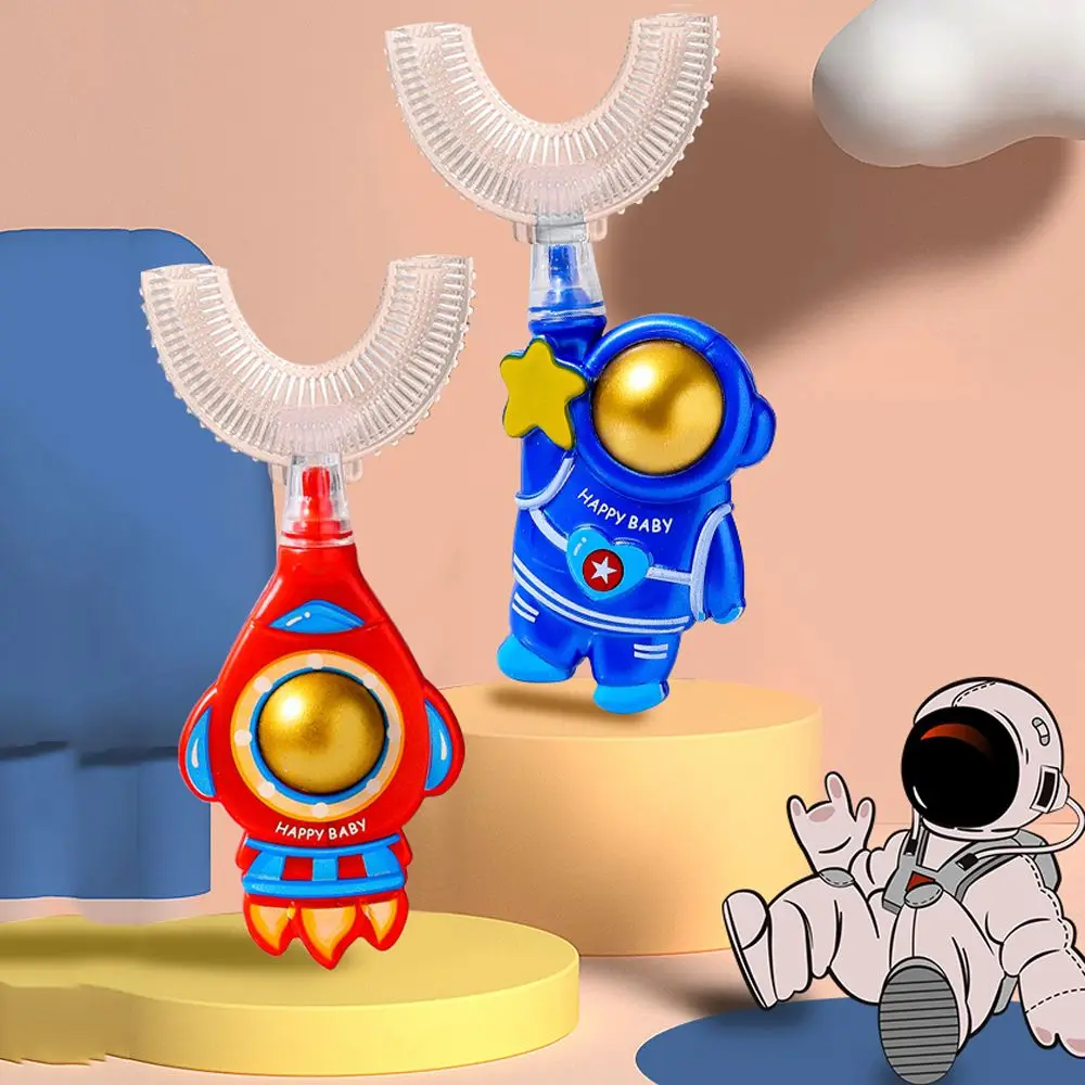 Cute Spaceman Rocket 2 12 Old U shaped Baby Silicone Toothbrush ...