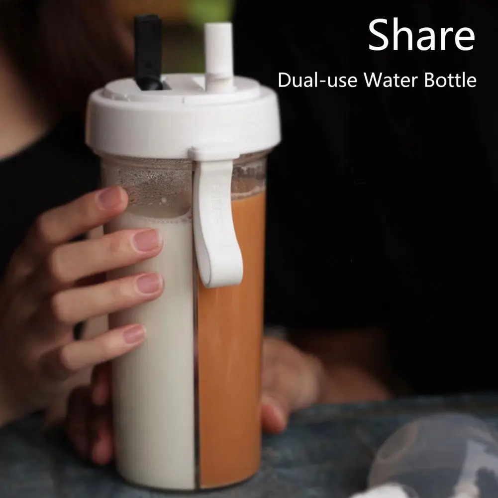 Sport Water Bottle 600/420ml Portable Dual Straw Separate Drink Water ...