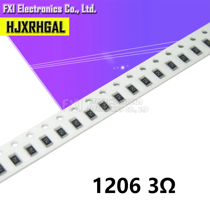 100 pçs 1206 smd resistor 3 ohm chip resistor 0.25 w 1/4 w 3r novo ...