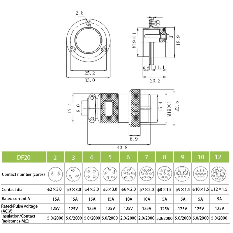 DF20 Aviation Connector Plug (Male-Female) | Makers Electronics