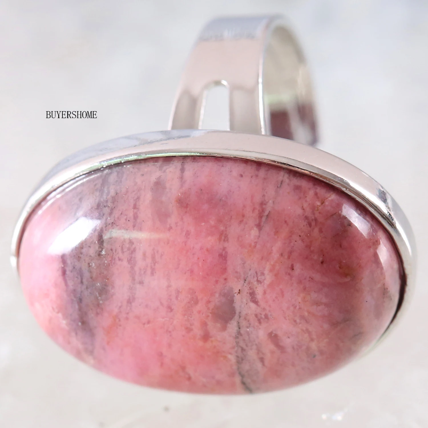 Ring-Natural-Stone-Oval-Bead-Pink-Rhodonite-Ring-Adjustable-Finger-Ring ...