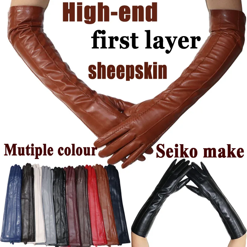 High-end-Long-Leather-Gloves-Women-s-Leather-Sleeve-Arm-Covers-Winter ...