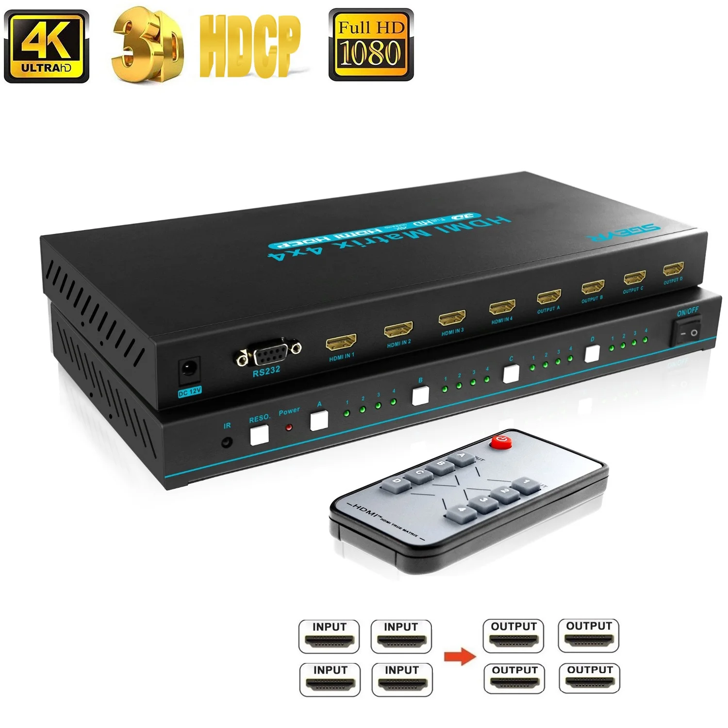HDMI Matrix Switch 4x4, 4K HDMI Matrix Switcher Splitter 4 in 4 Out ...
