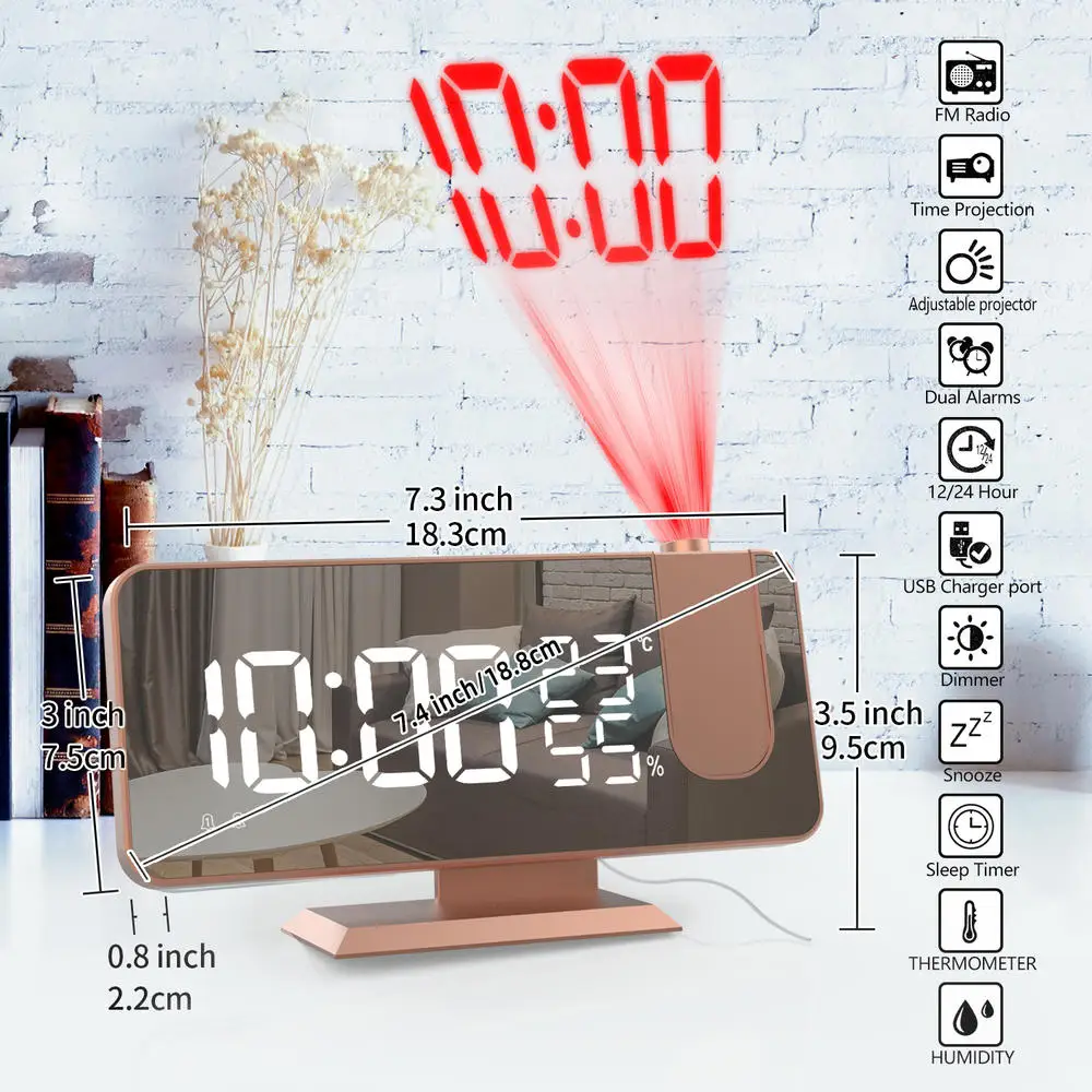 Led 디지털 알람 시계 시계 테이블 전자 데스크탑 시계 Usb 웨이크 업 Fm 라디오 시간 프로젝터 스누즈 기능 2 알람알람