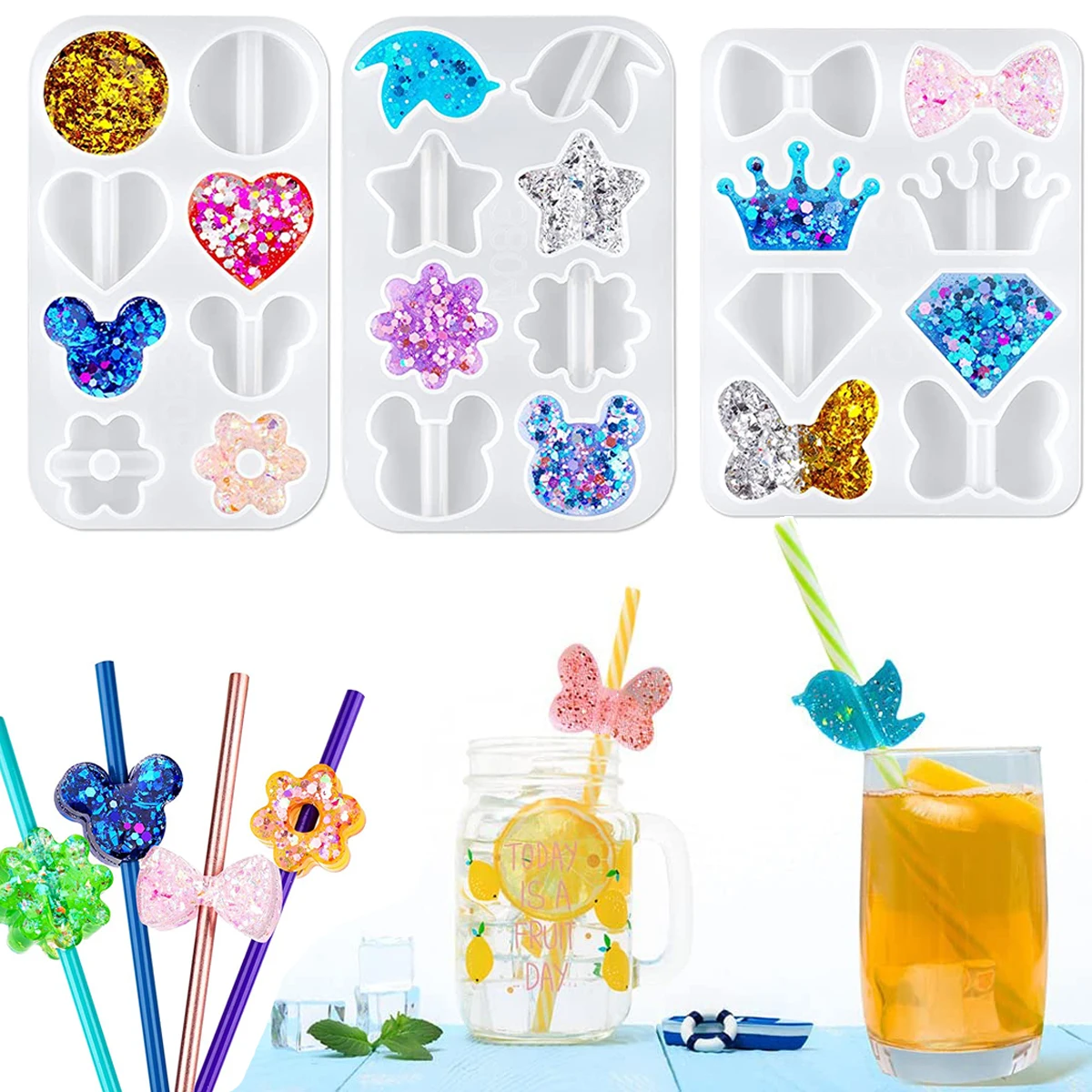 DIY Straw Topper Resin Molds Flower Animal Shape Straw Topper ...